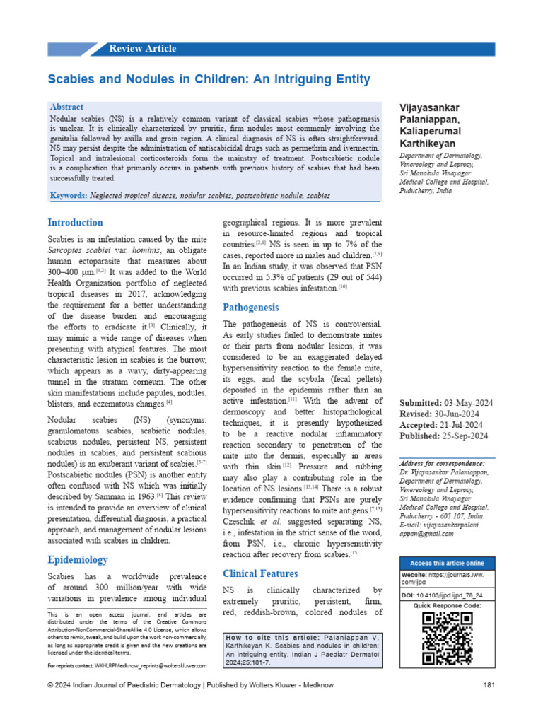 Scabies and Nodules in Children An Intriguing.1 | PDF | Lymphocyte ...