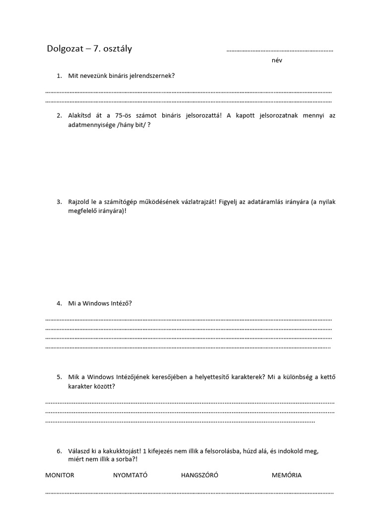 Dolgozat 7 | PDF