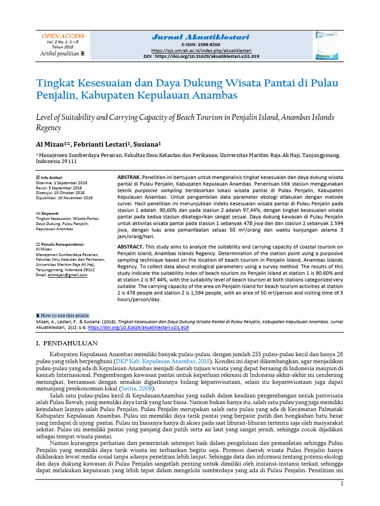 Tingkat Kesesuaian Dan Daya Dukung Wisat 83b69acd | PDF | Sains & Matematika
