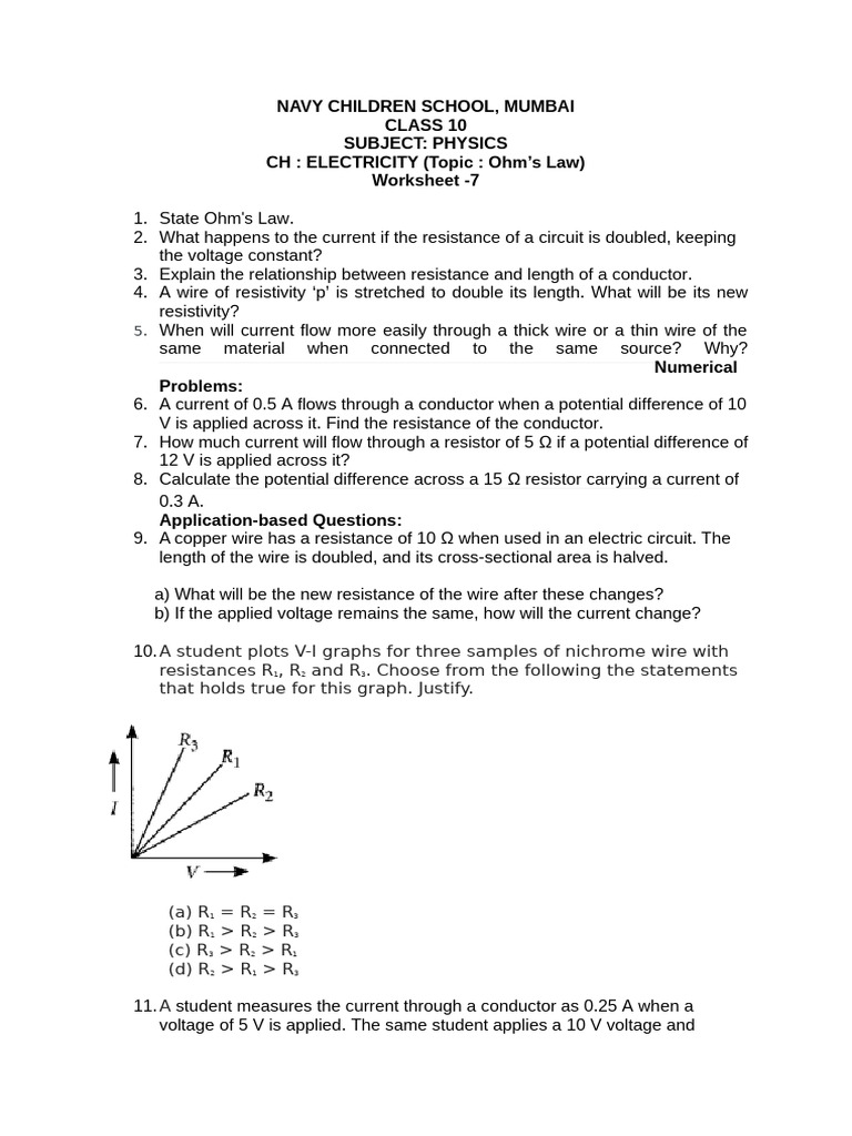 Physics Class 10 Omh's Law | PDF | Electrical Resistance And ...