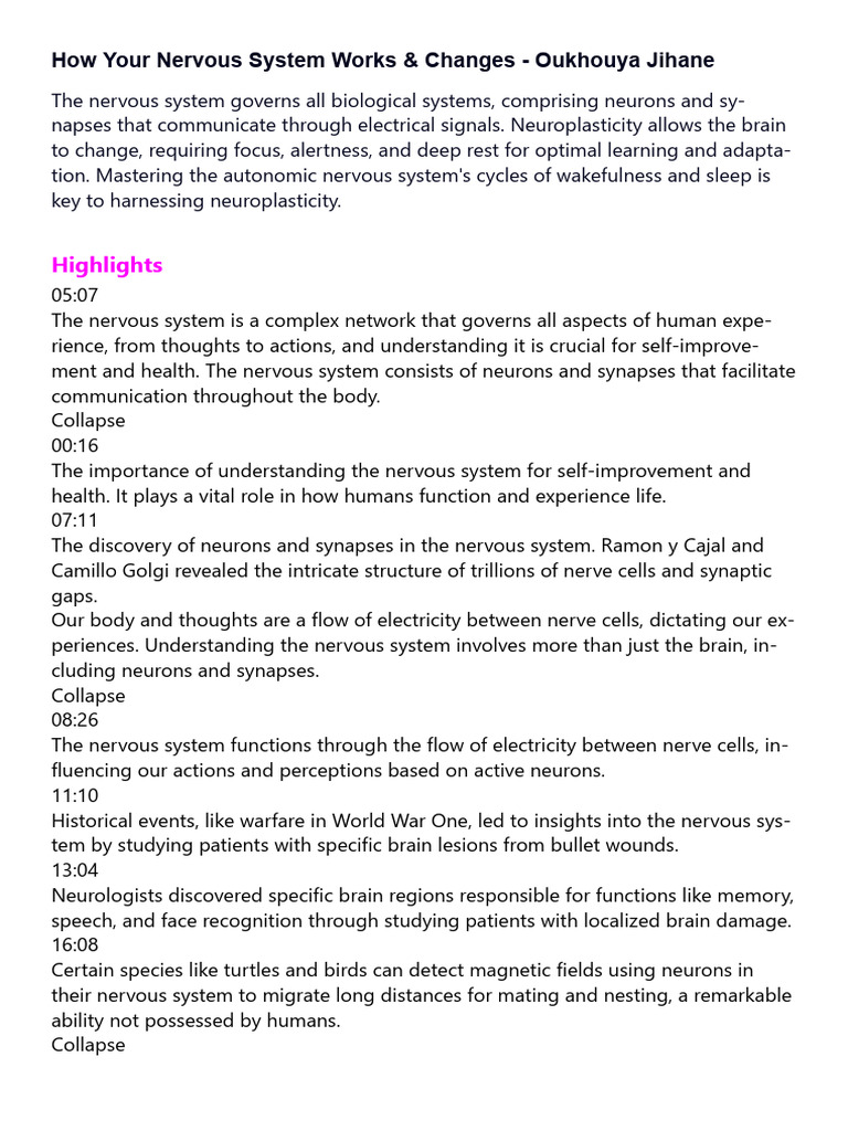 How Your Nervous System Works - Oukhouya Jihane | PDF | Neuroplasticity | Nervous System