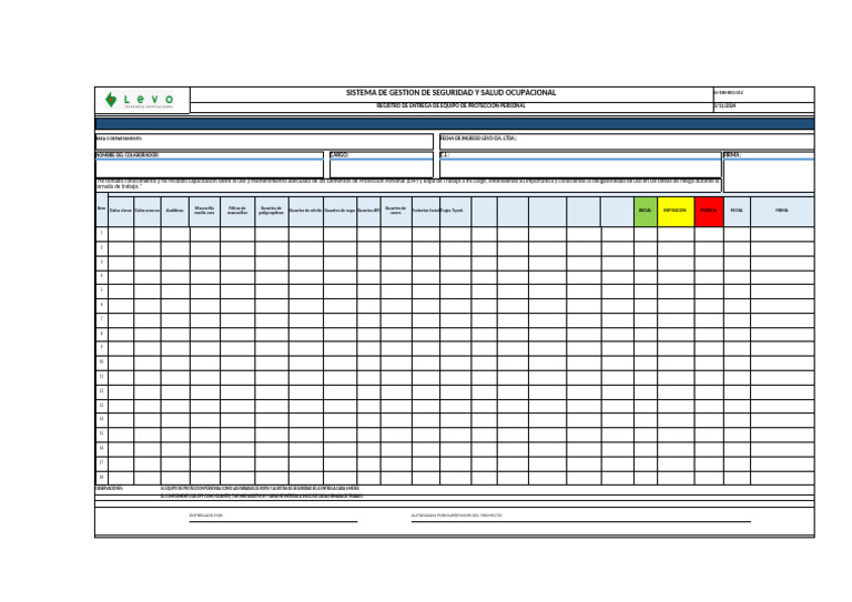 Lv-Ehs-Reg-012 Registro Entrega de Epp y Ropa de Trabajo | PDF
