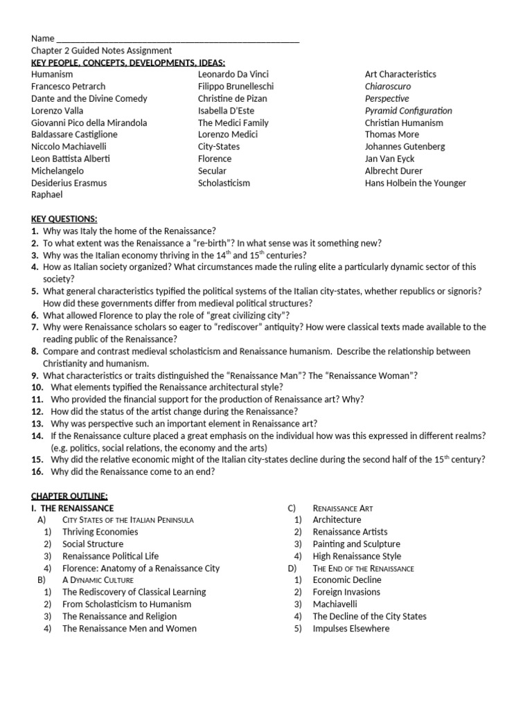 chapter_2_study_guide | PDF | Renaissance | Renaissance Art
