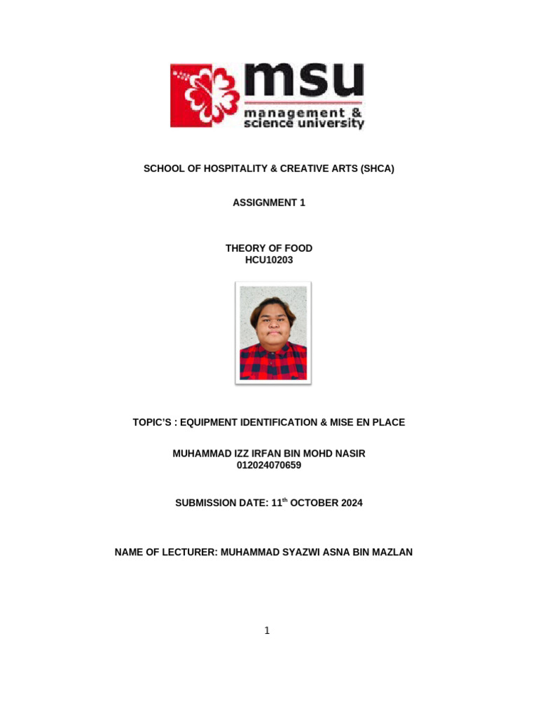 Assignment 1 Theory of Food Sept 24 (1) - 2 | PDF | Kitchen Utensil ...