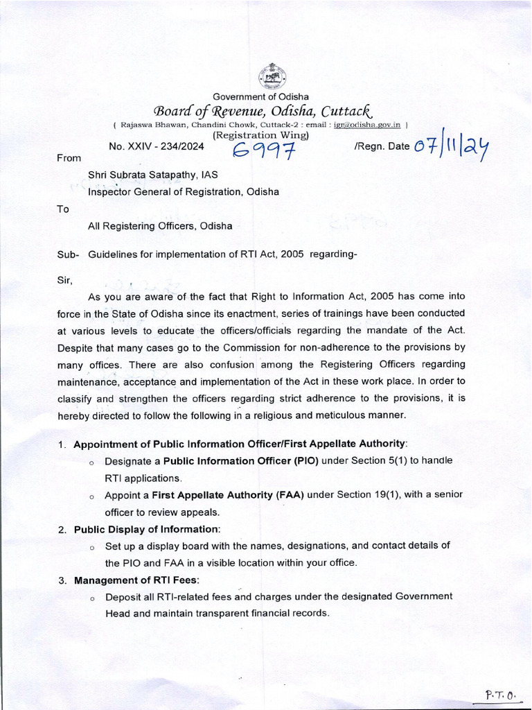 6997 Guidelines For Implementation of RTI Act 2005 Regarding - 0001 | PDF