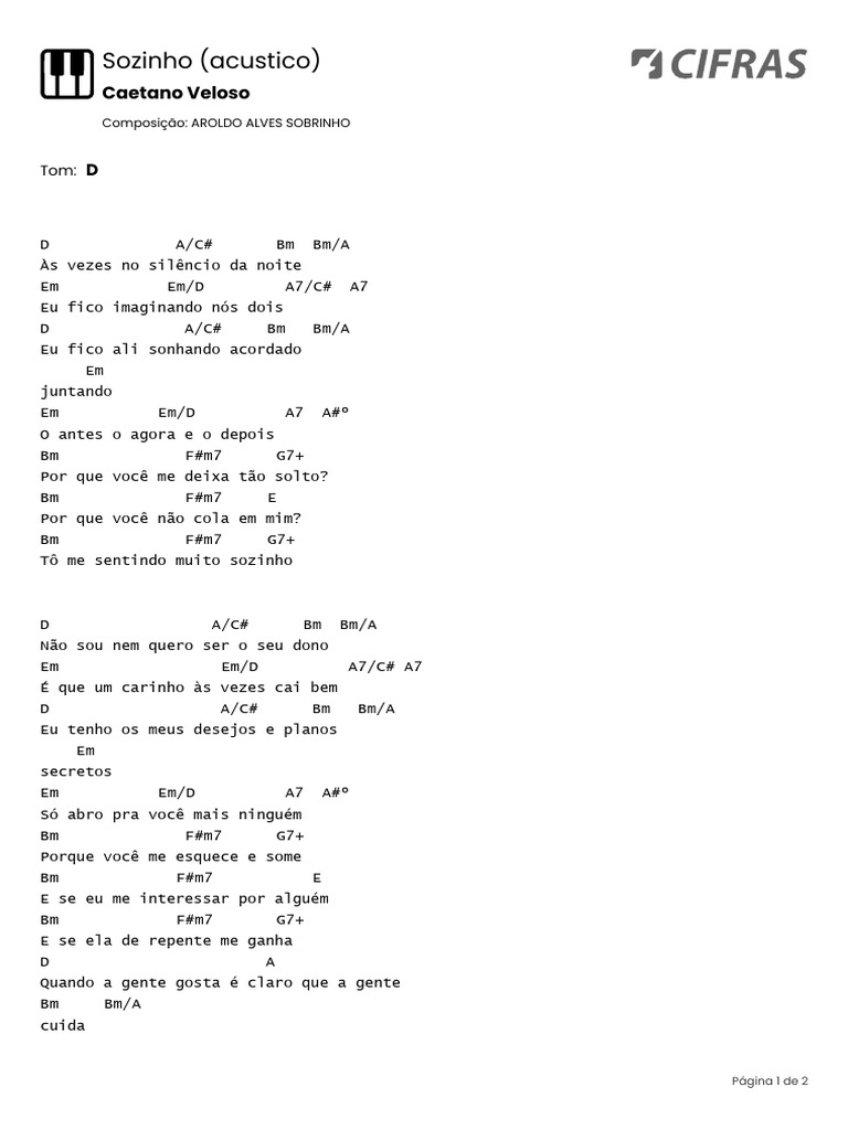 Letra da Música "Sozinho" - Caetano Veloso | PDF
