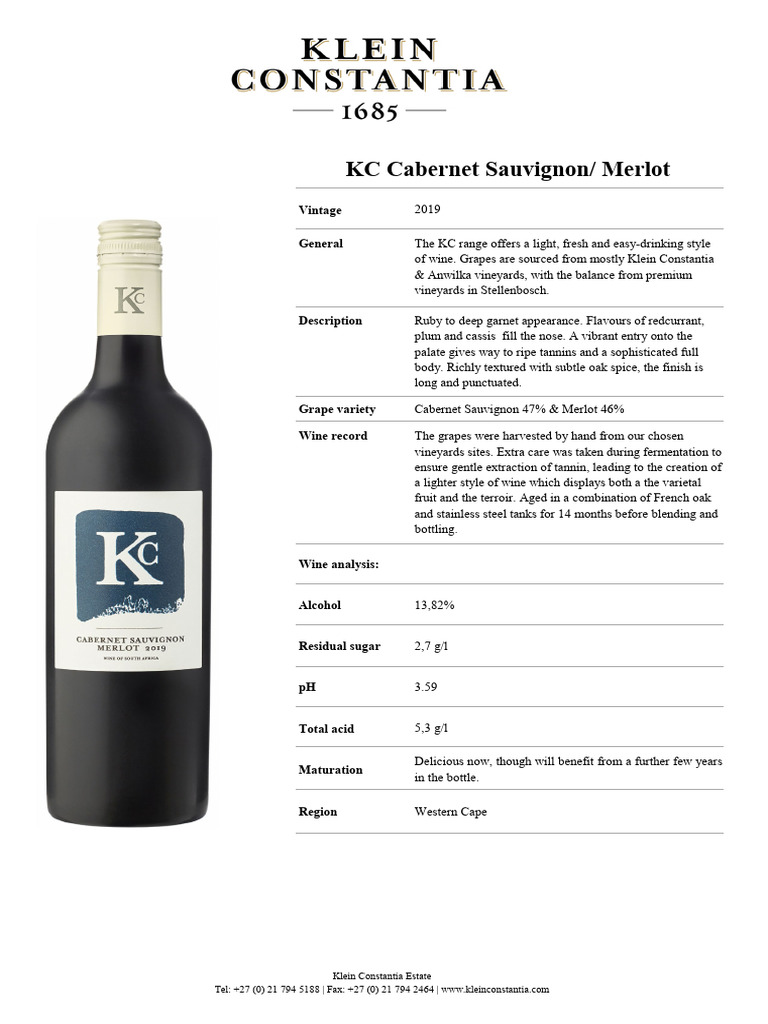 Klein Constantia KC Cab Merlot 2019 | PDF