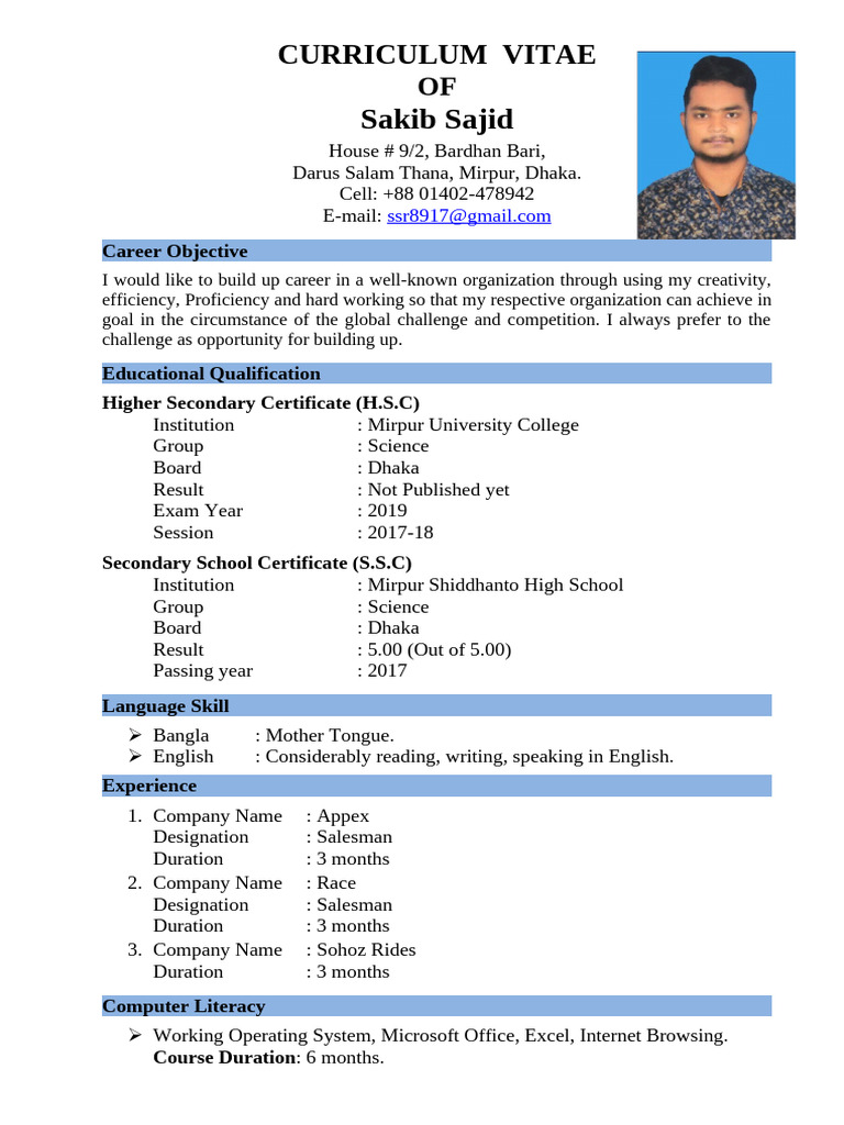 Sakib Sajid: Curriculum Vitae | PDF