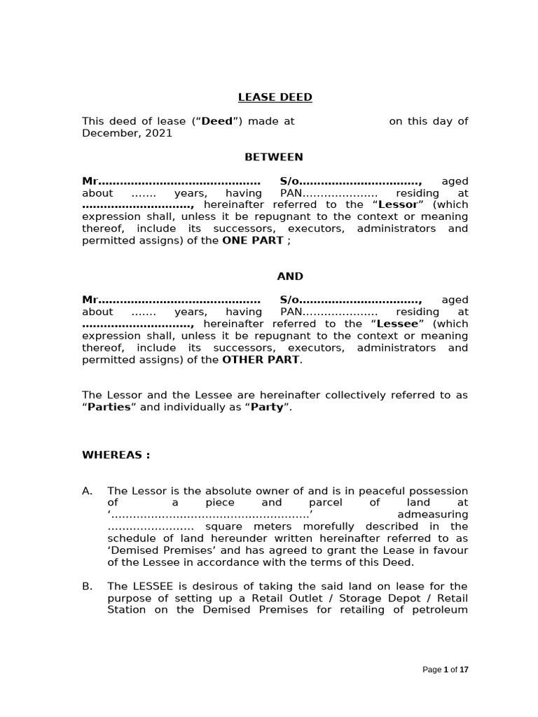 Format - Primary Lease - Between Landowner and Applicant | PDF | Lease ...