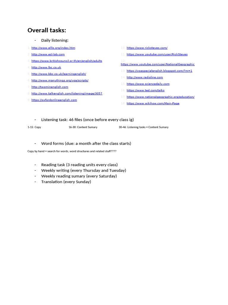 Overall Tasks | PDF | Foreign Language Studies