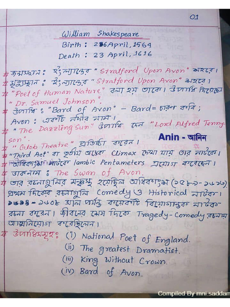 English Lit Hand Note by Anin | PDF