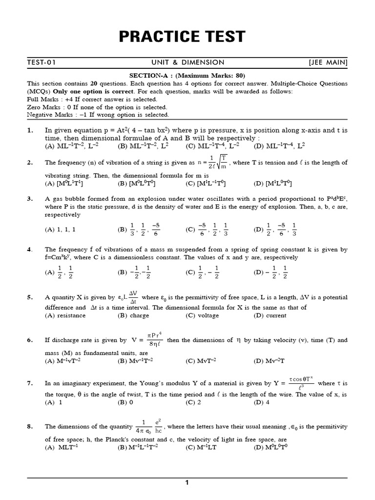 PT-01 - Jee-Phy - Unit & Dimensions - SC | PDF | Orbit | Force