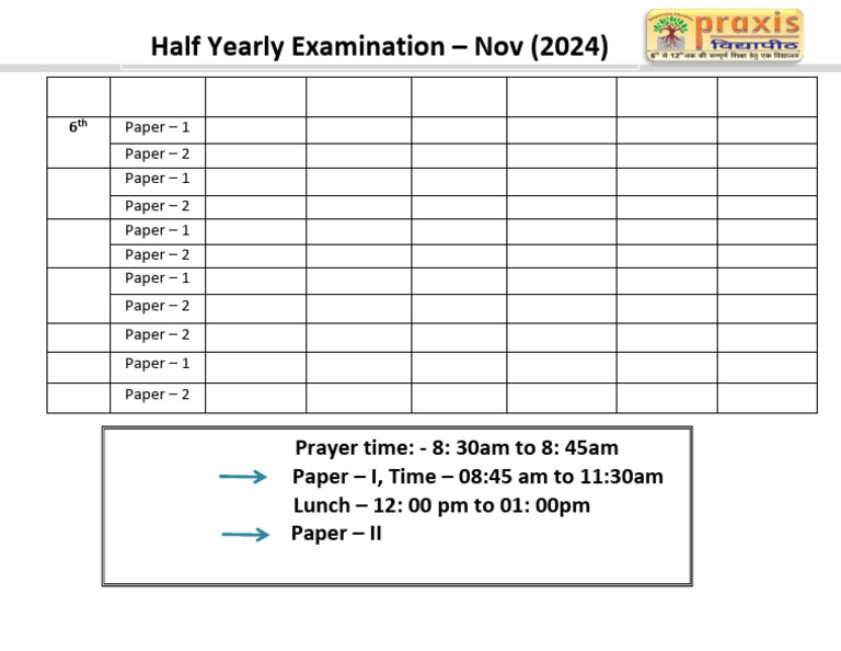 Half Yearly Time Table - 2024 | PDF