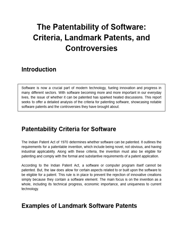 The Patentability of Software - Criteria, Landmark Patents, and ...