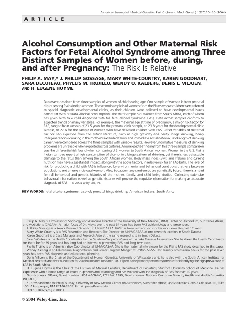 American J of Med Genetics PT C - 2004 - May - Alcohol Consumption and ...