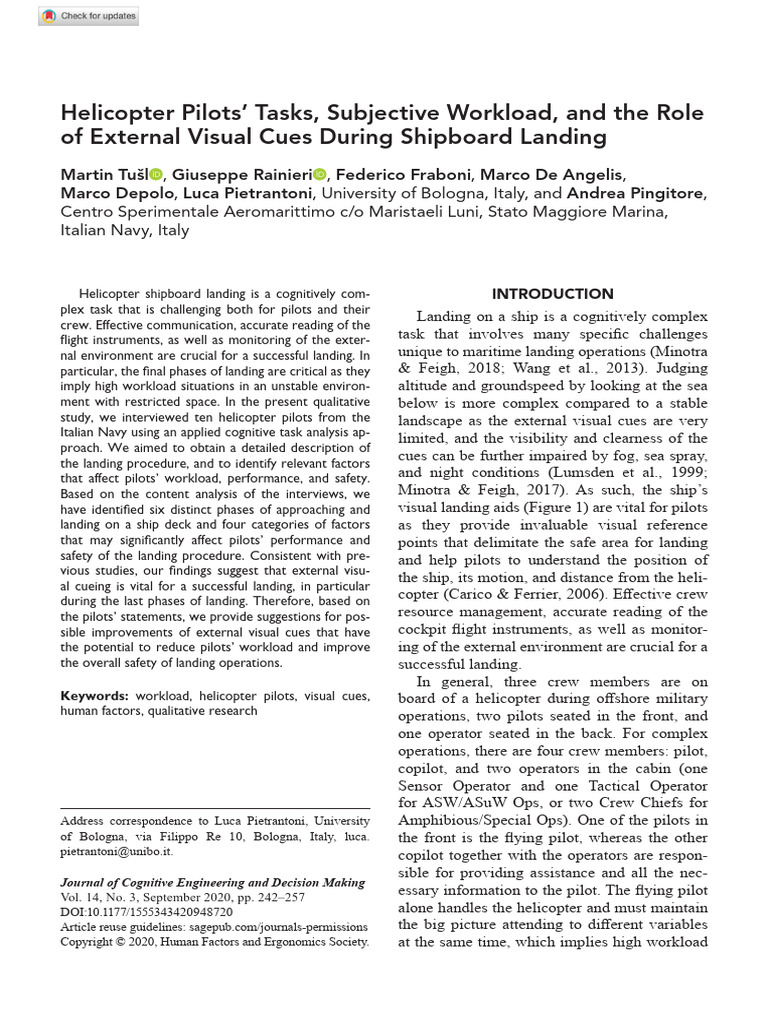Tusl Et Al 2020 Helicopter Pilots Tasks Subjective Workload and The ...