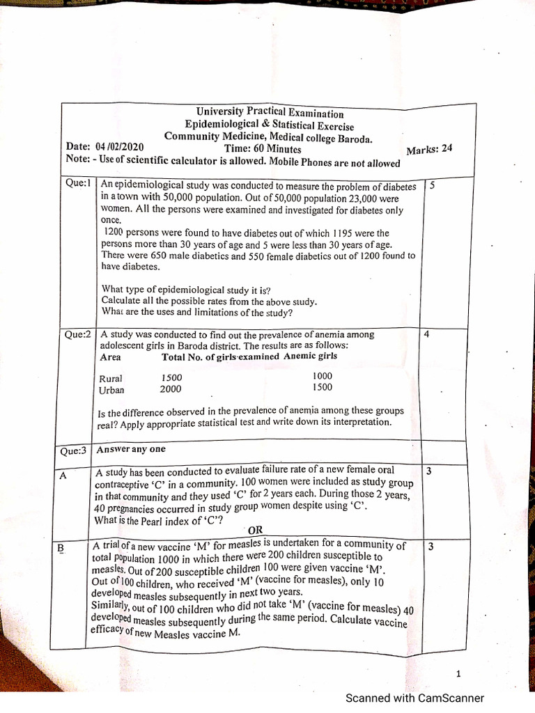 PSM Uni Prac. Paper (Imme. SR Batch) | PDF