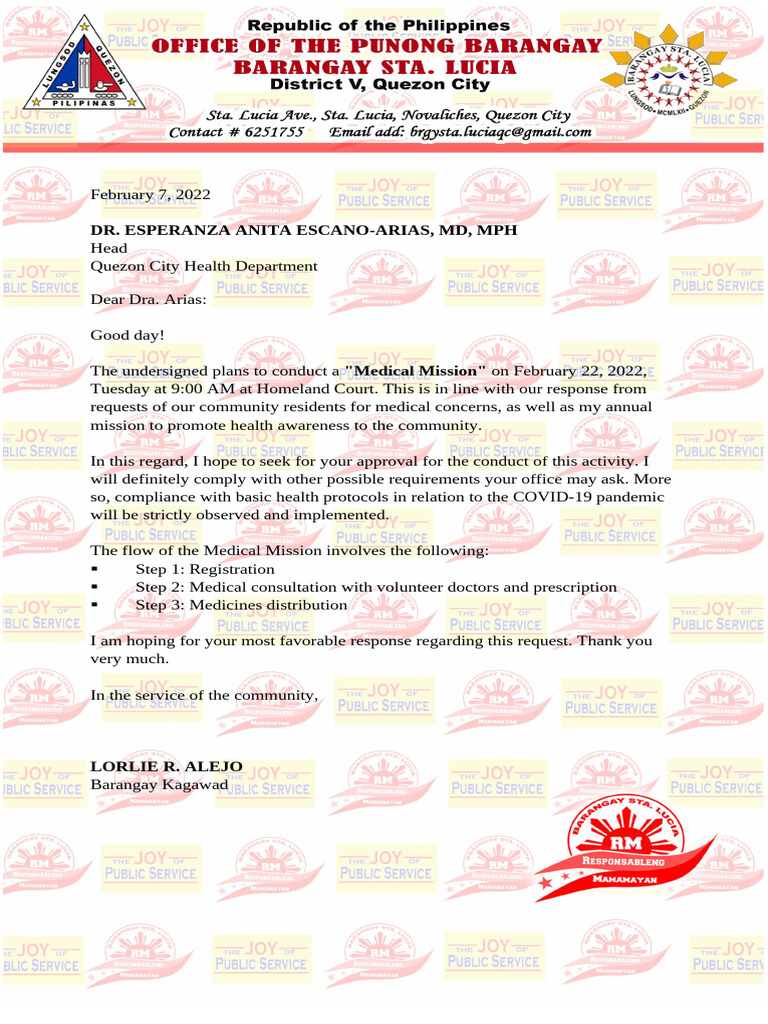 Request for Medical Mission Approval | PDF | Self-Improvement