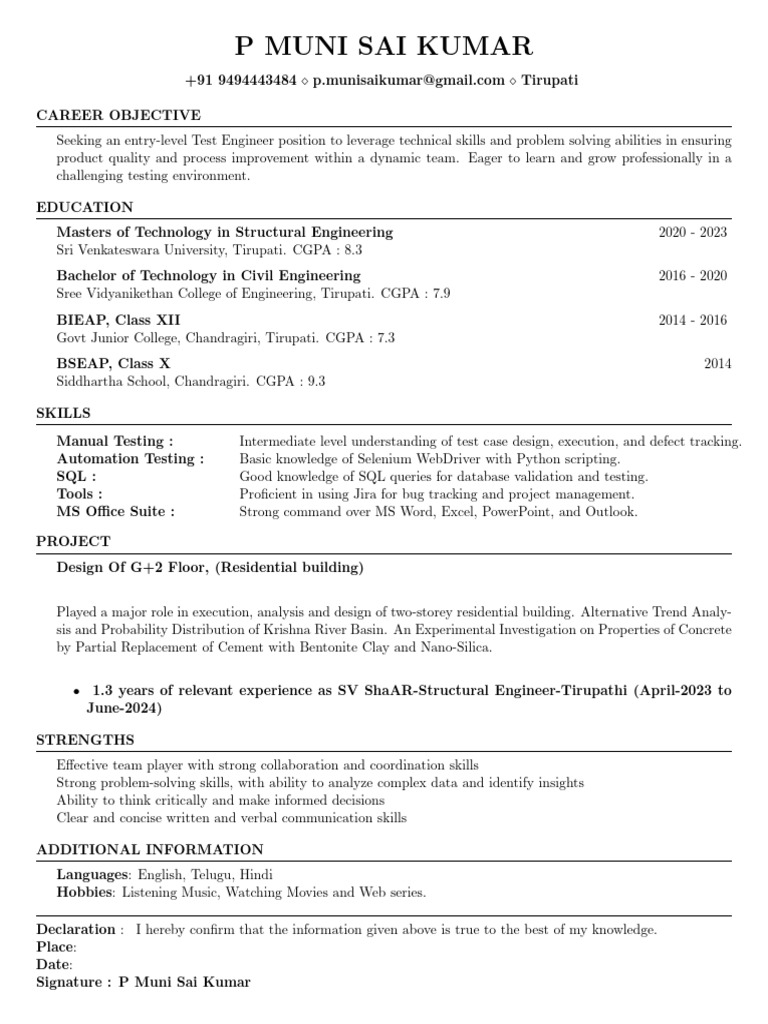 P MUNI SAI_RESUME | PDF | Computing