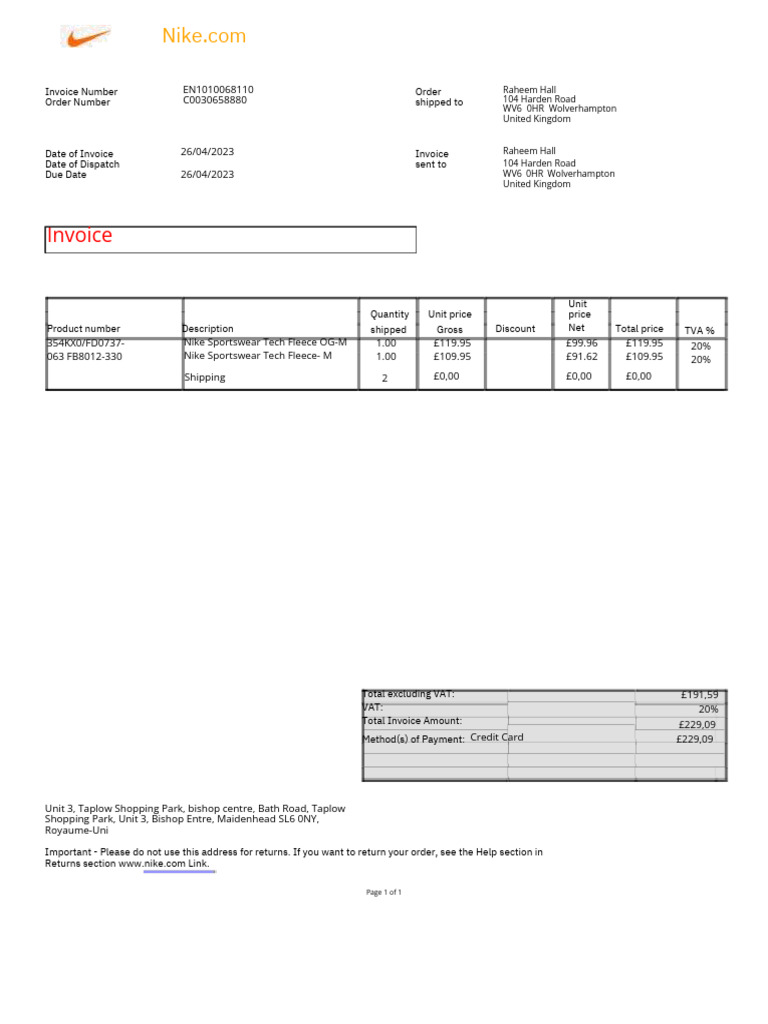 Nike Tech newUK | PDF | Invoice | Financial Economics