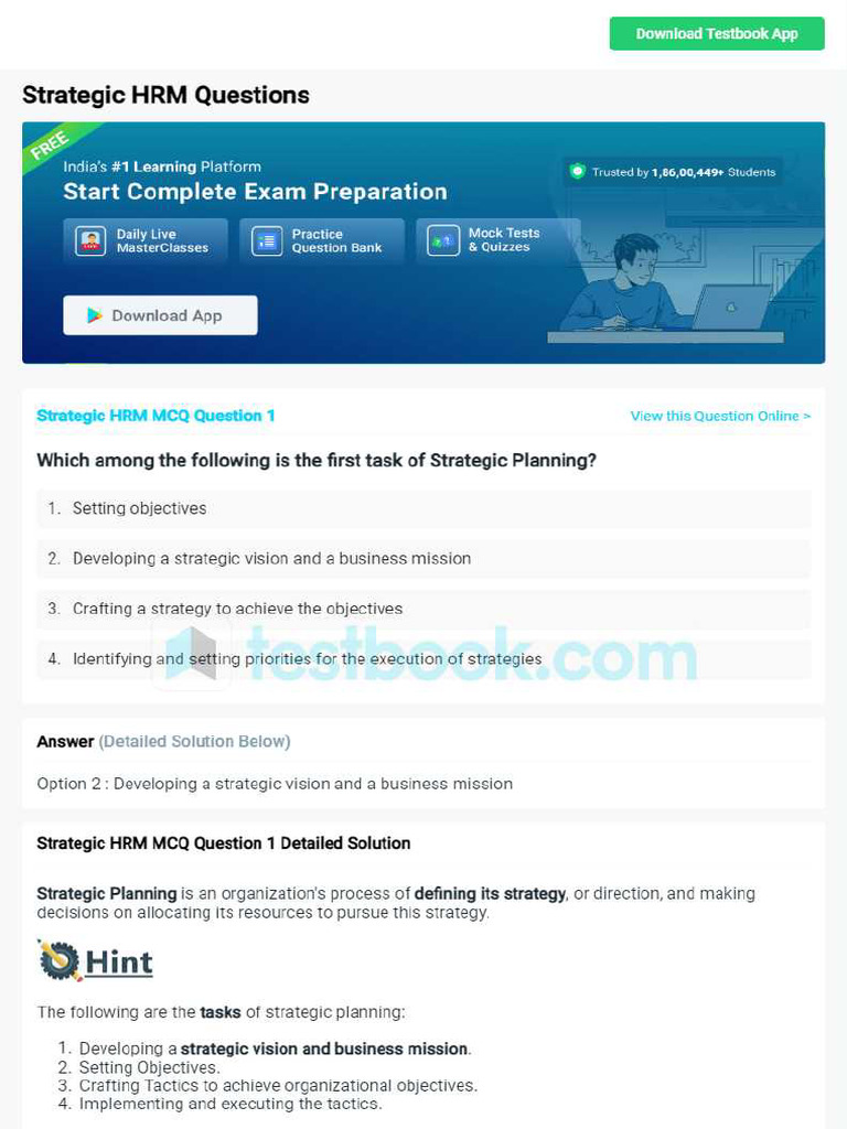 MCQ On Strategic HRM 5eea6a0a39140f30f369db38 | PDF