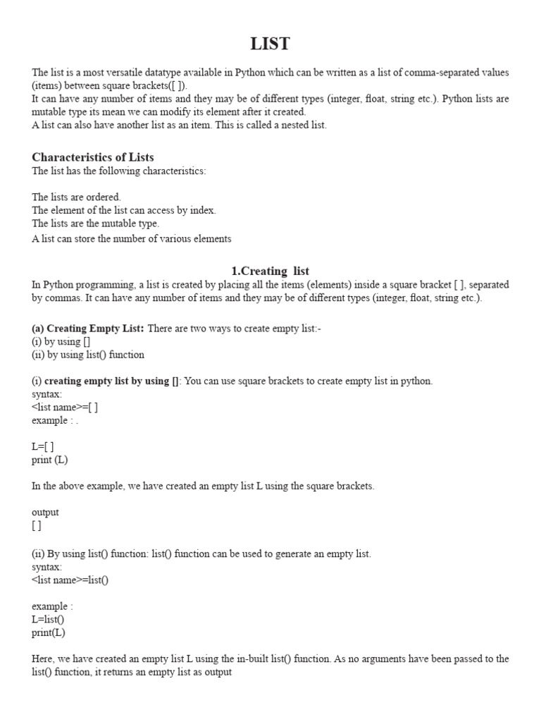 Python Lists: Creation, Access, and Modification | PDF | Relational ...