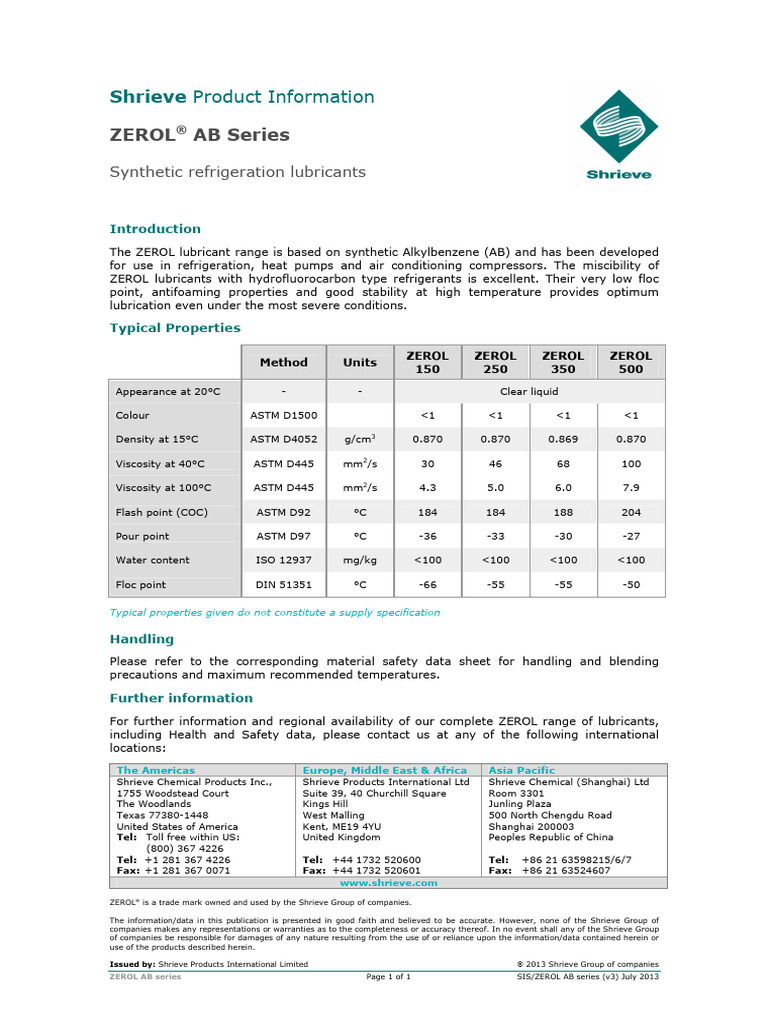 SIS ZEROL AB Series v3 July 20131 | PDF | Temperature | Engineering ...