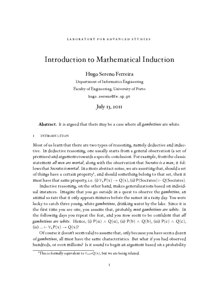 Introduction To Mathematical Induction | PDF | Inductive Reasoning ...