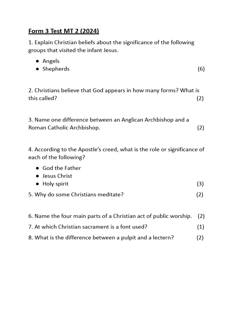 Form 3 Test MT 2 | PDF