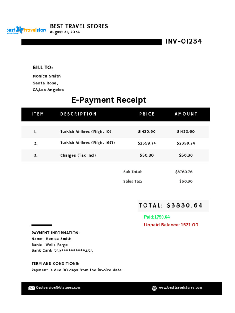 Monica Smith Flight Invoice | PDF