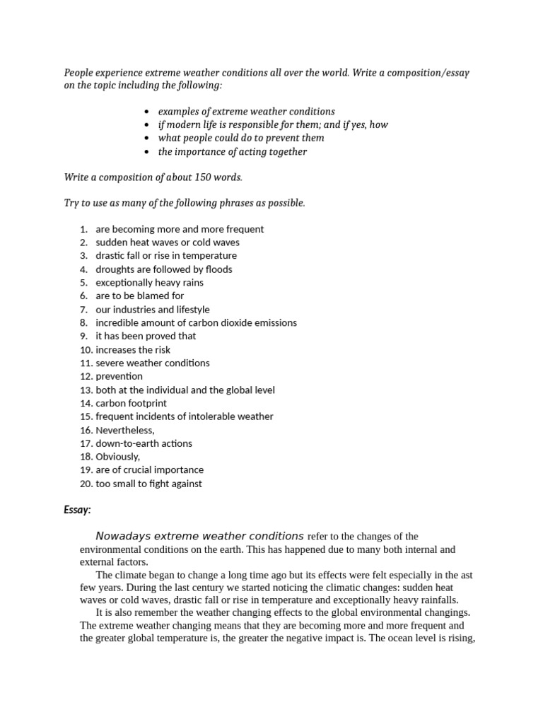 Composition On Extreme Weather WRITING TASK | PDF | Wellness