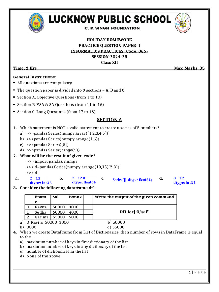 Xii Ip HHW PQP 1 2024-25 | PDF | Computer Programming | Computing
