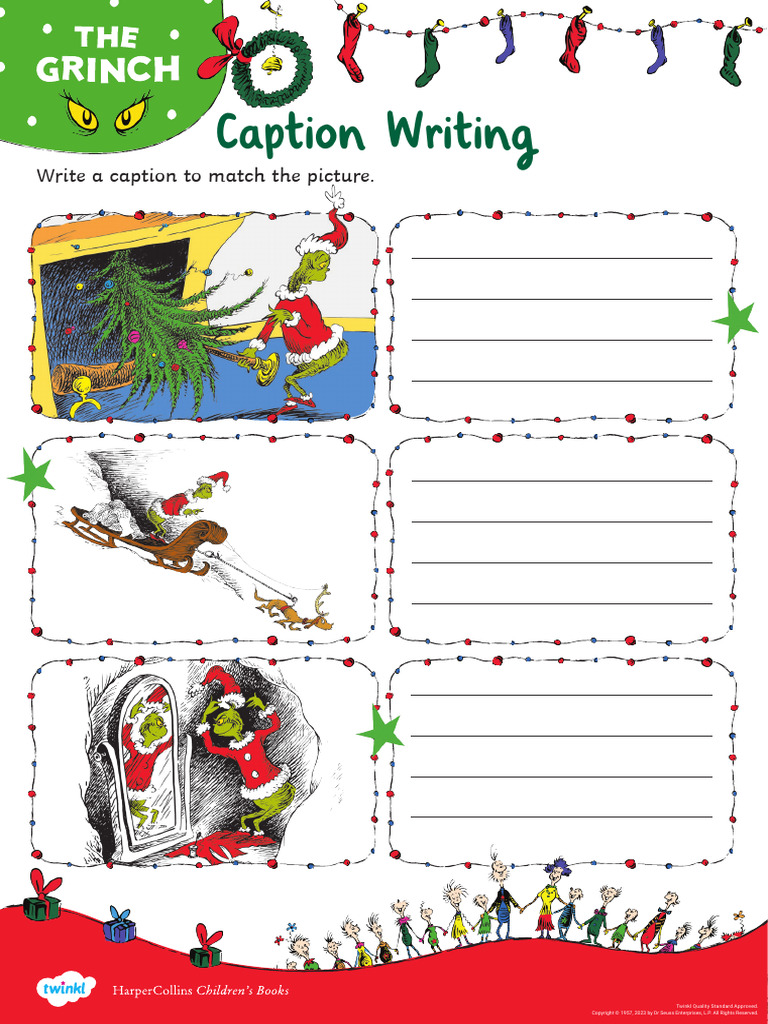 T e 1698750733 The Grinch Caption Writing Activity Ages 5 7 Ver 1 | PDF