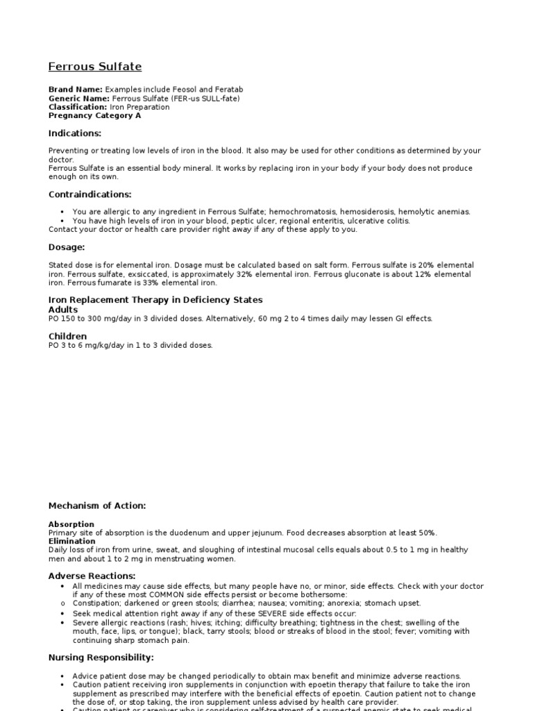 An In-Depth Guide to Ferrous Sulfate: Indications, Dosage, Mechanism of ...