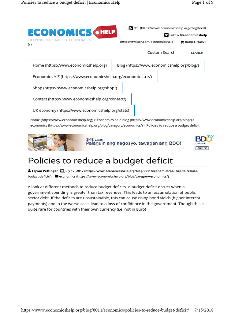 Reducing Budget Deficits: Key Policies | PDF | Government Budget Balance | Deficit Spending