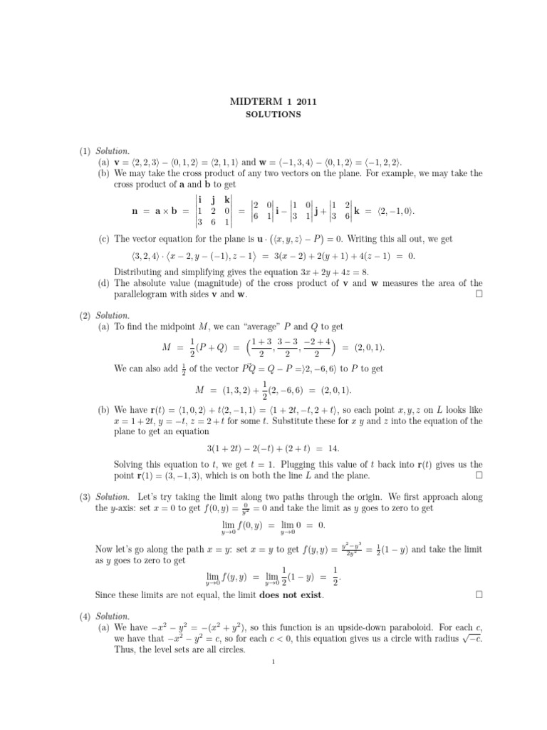 MATH 241 Midterm 1 Practice Exam 2 Solutions | PDF | Algebra | Mathematics