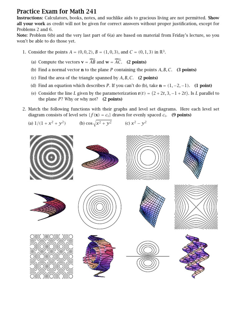 MATH 241 Midterm 1 Practice Exam 1 | PDF | Function (Mathematics) | Derivative