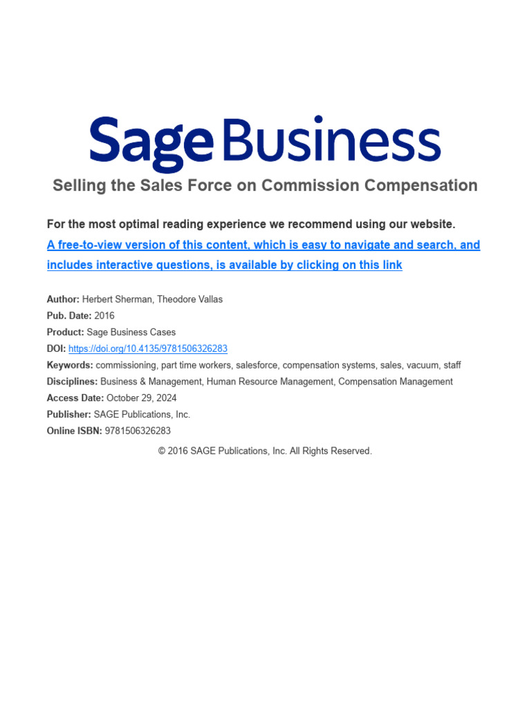Selling The Salesforce On Commission Compensation 13 | PDF | Employment ...