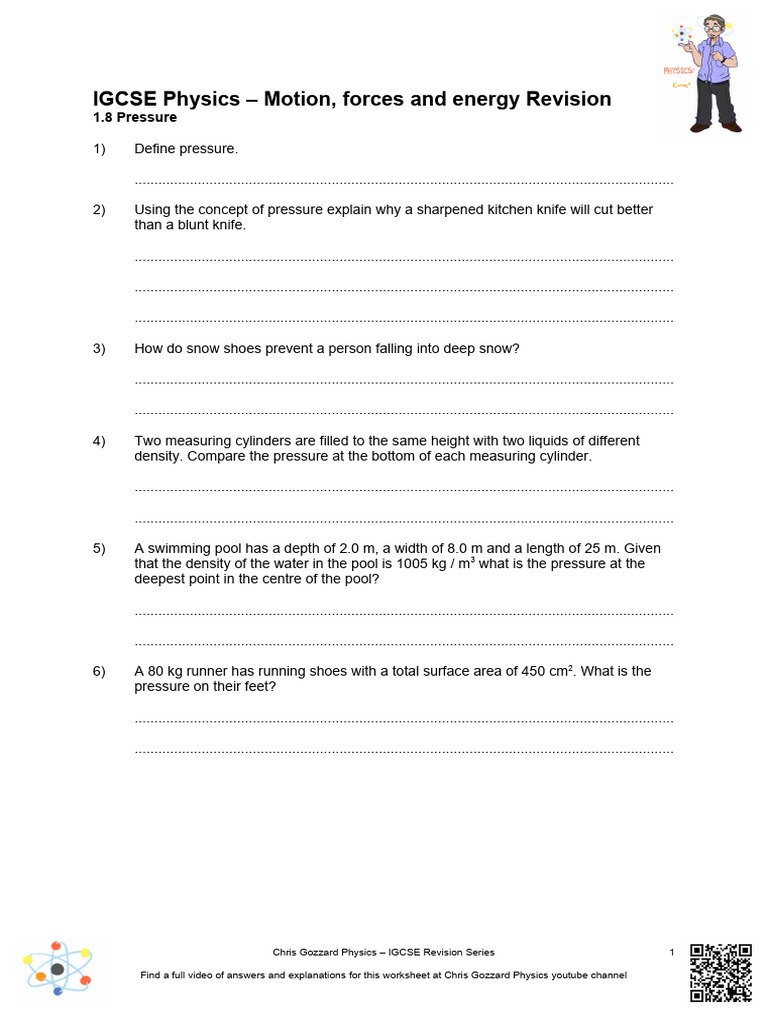 IGCSE Physics: Pressure Revision | PDF | Pressure | Applied And ...