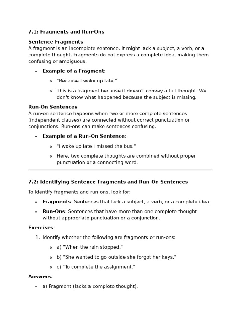 Fragments and Run On Sentences | PDF | Linguistic Morphology | Semantics