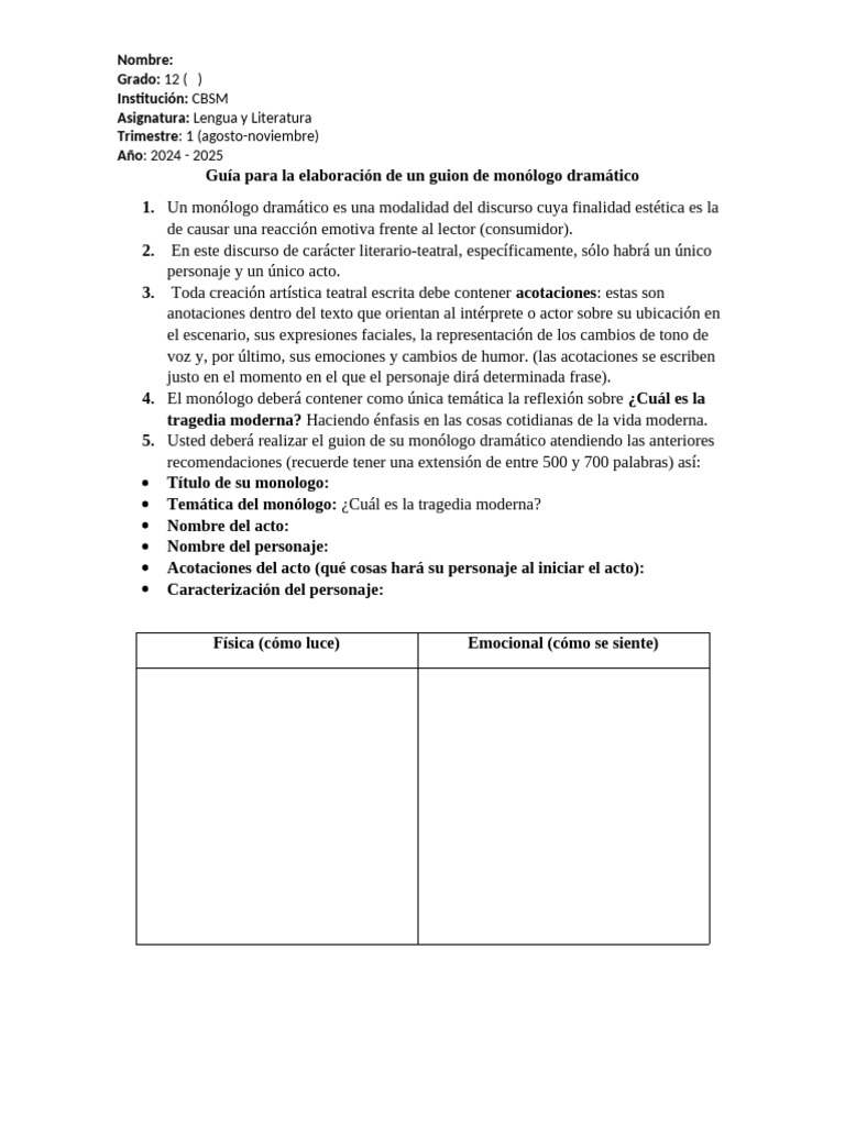 Guía para La Elaboración de Un Guion de Monólogo Dramático | PDF | Monólogo