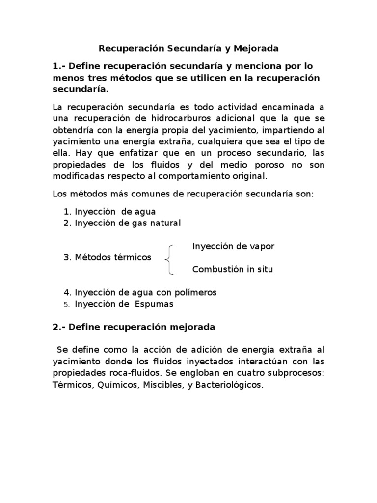 Recuperación Secundaría y Mejorada | PDF | Mojada | Agua