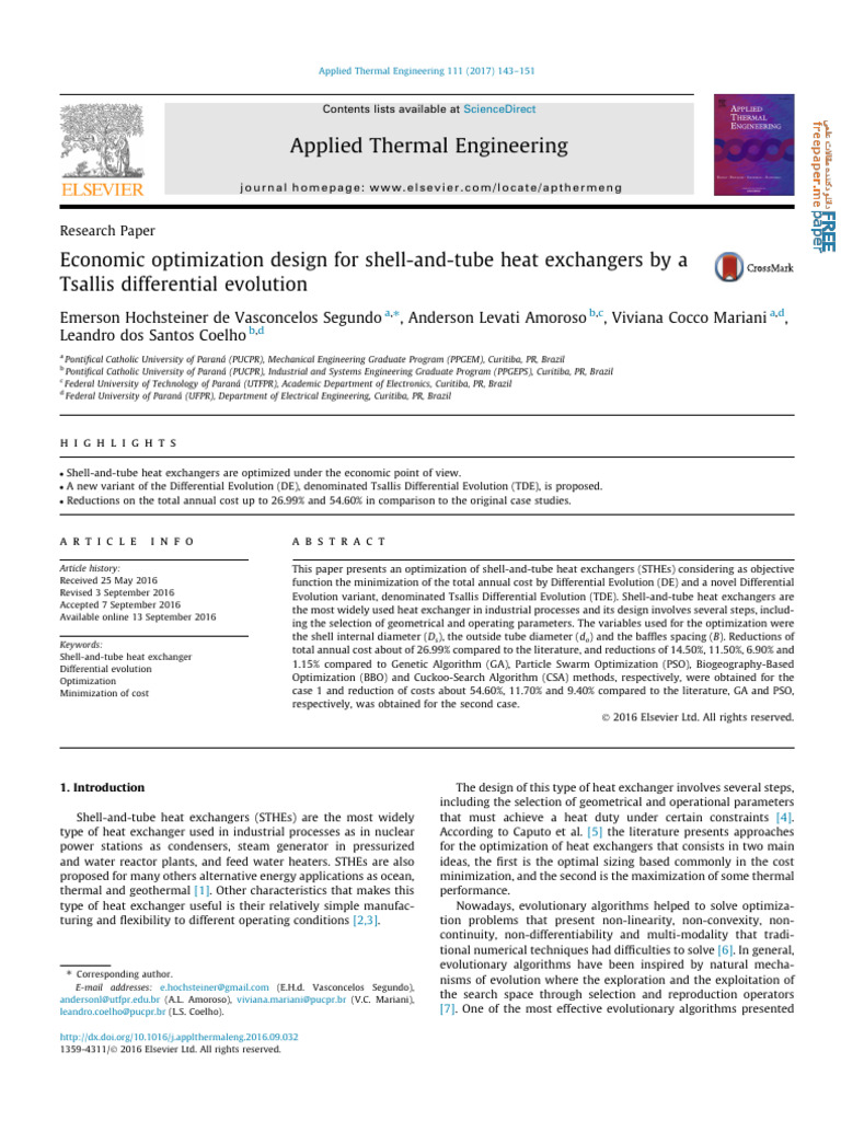 Economic Optimization Design For Shell-And-tube Heat Exchangers by A | PDF | Mathematical ...