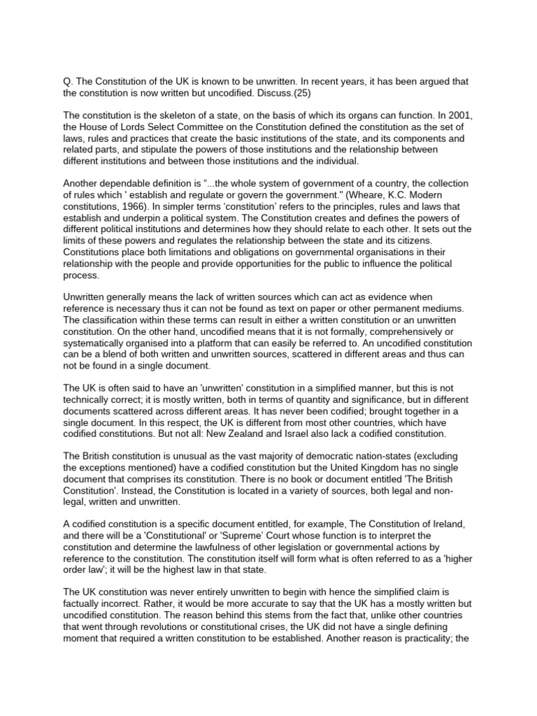 Understanding the UK's Uncodified Constitution | PDF | Constitution ...