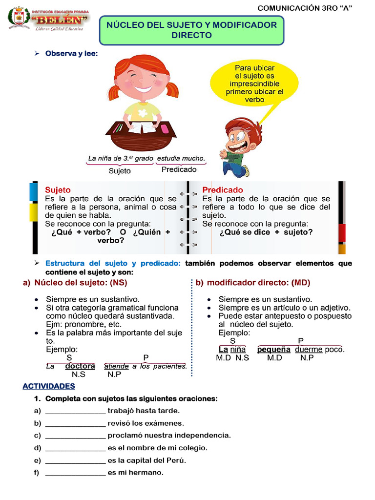 El Nucleo Del Sujeto | PDF | Predicado (Gramática) | Asunto (gramática)