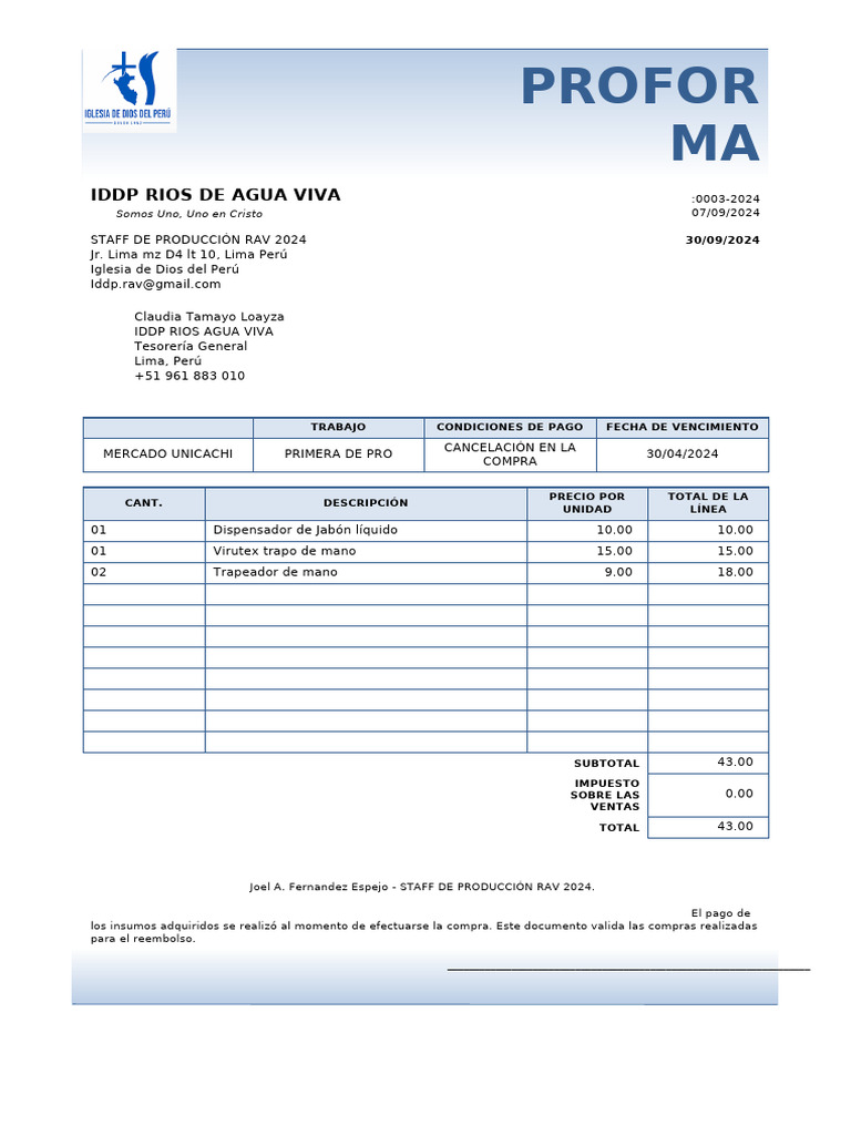 Proforma Insumos de Limpieza Set-2024 | PDF