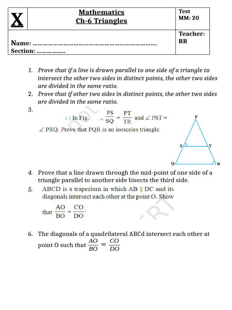 X CH 6 Triangles Test I | PDF