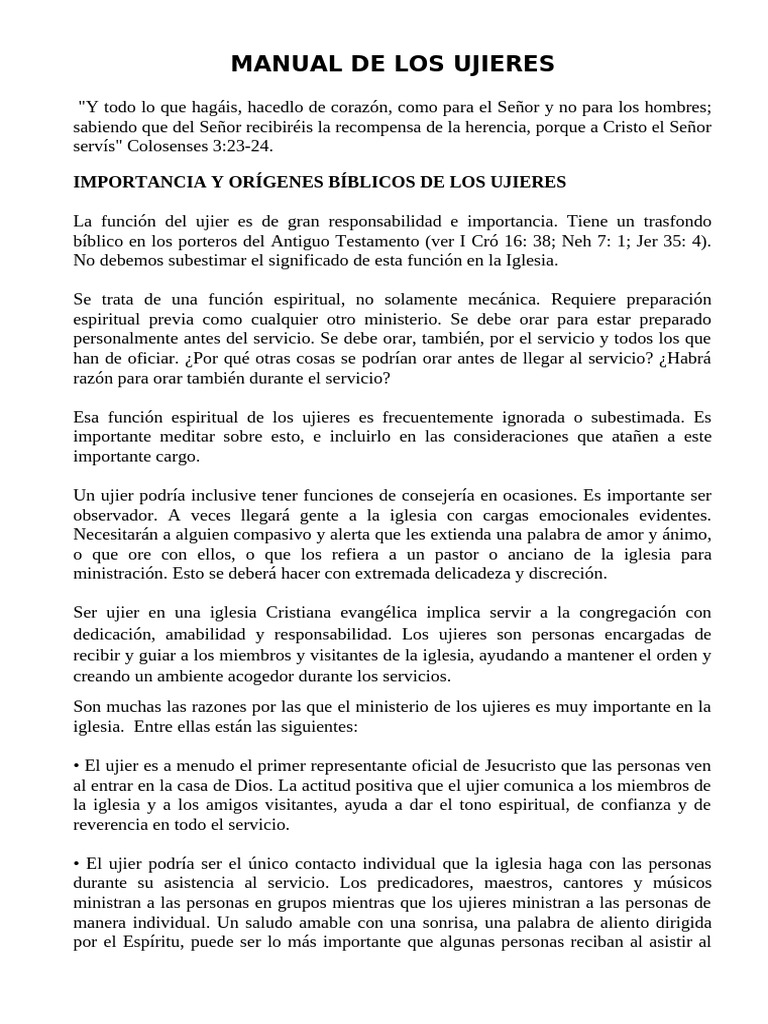 Manual de Los Ujieres | PDF | Iglesia cristiana | Amor