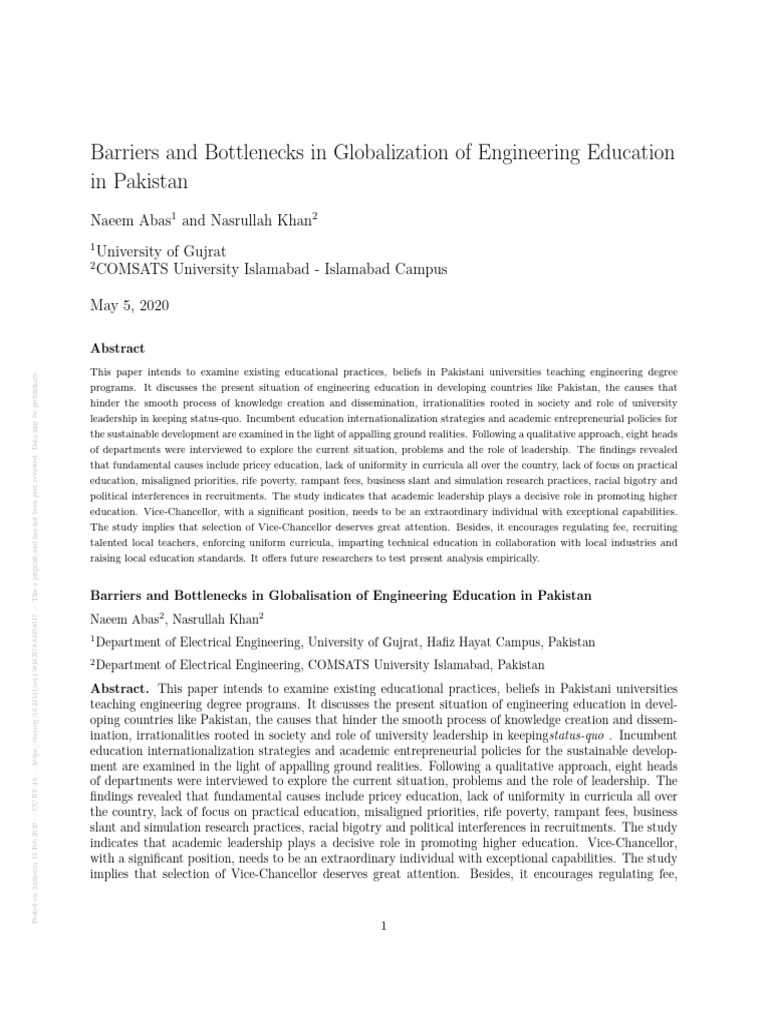 Barriers and Bottlenecks in Globalization of Engineering Education in ...