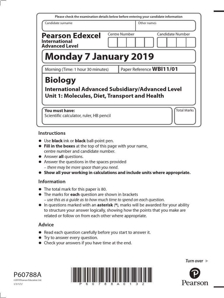 Edexcel IAL Biology Unit 1 Jan19-Jan24 | PDF | Carbohydrates | Dna